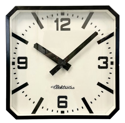 Large Industrial Black Square Wall Clock from Elektročas, 1990s for ...