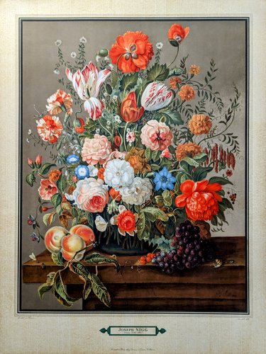 Joseph Nigg, Stillleben mit Blumen, Früchten und Insekten, Original ...