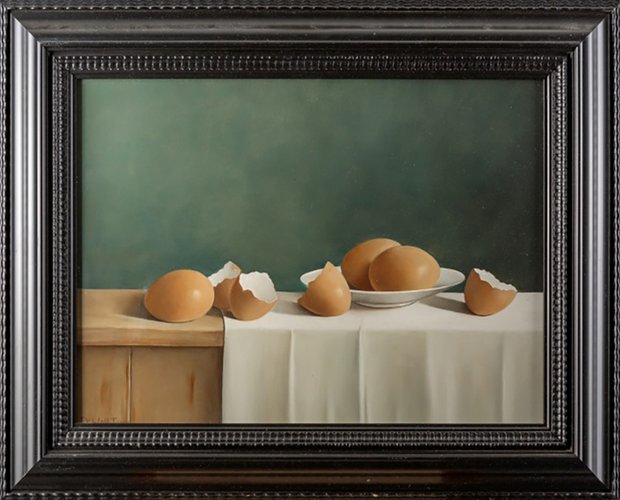 Tony De Wolf, Still Life with Eggs, Oil on Panel, 2000s for sale at Pamono