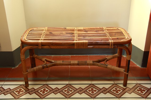 Vintage Bamboo and Wicker Bench, Italy, 1970s for sale at Pamono