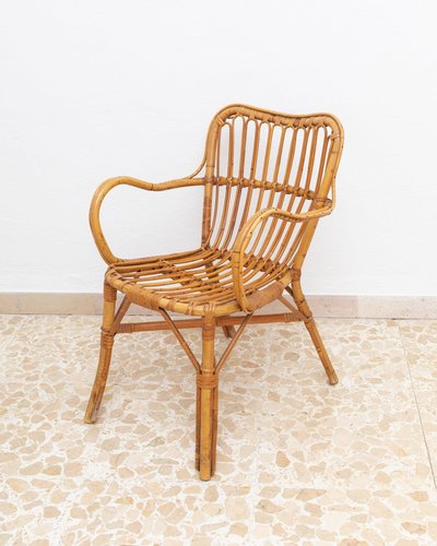 Vintage Basket Chair aus Bambus Rattan Italien 1970er