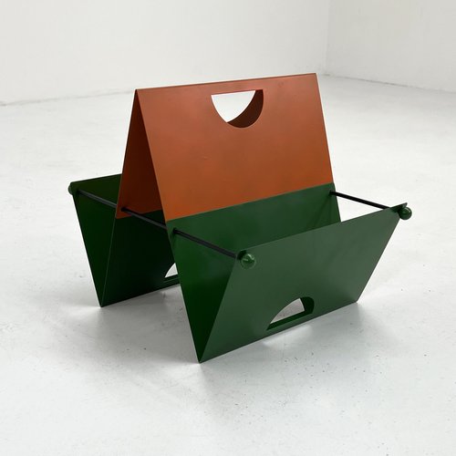 Green & Orange Magazine Rack in Metal, 1980s for sale at Pamono