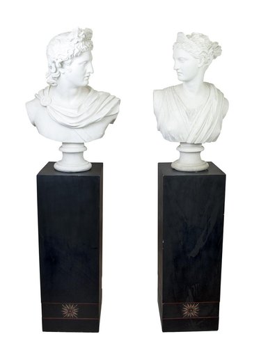 French Artist, Busts of Apollo and Artemis, 1800s, Plaster, Set of 2 ...
