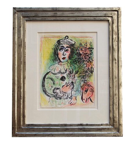 Marc Chagall lithograph “Clown with flowers” for sale at Pamono
