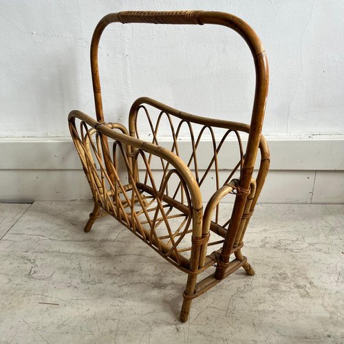 Large Bamboo and Cane Magazine Rack, 1960s for sale at Pamono