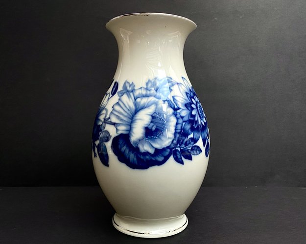 German Ivory White Blue Porcelain Vase from KPM Bavaria German, 1950s ...