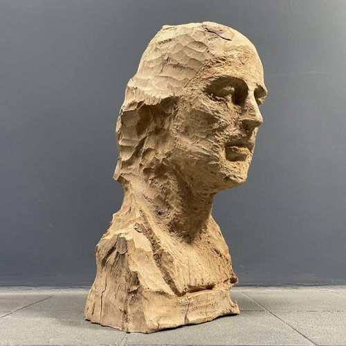 Unfinished Carved Wooden Head, 1950s for sale at Pamono