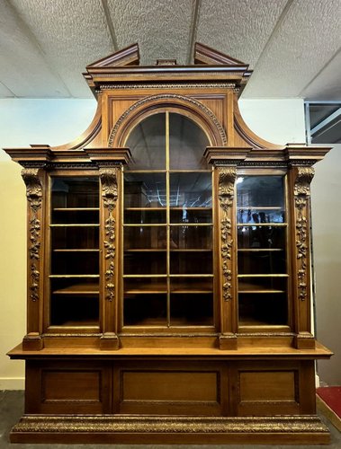 Chateau Bookcase in Walnut and Gilded Wood for sale at Pamono