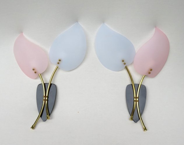 Floral Wall Lights in Acrylic Glass & Brass from Geru Lights, 1950s ...