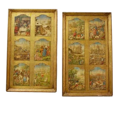 Medieval Scenes, Paintings, 1800s, Framed, Set of 2 for sale at Pamono