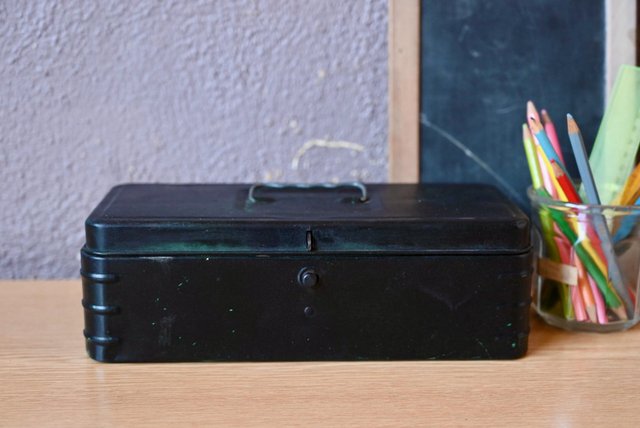 Industrial Style Black Metal Box, 1930s for sale at Pamono