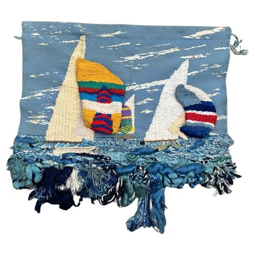 Mid-Century Brutalist Macrame Tapestry with Boat Design, 1950s for sale ...