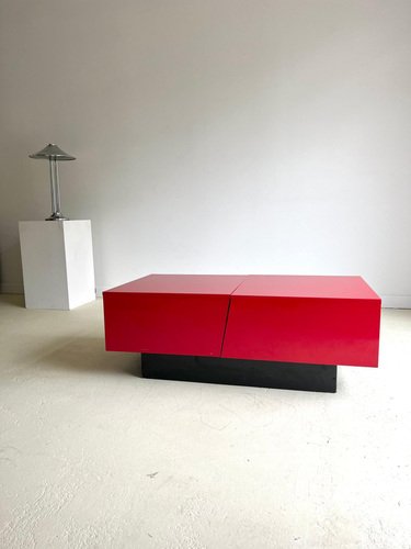 Table Basse Rouge Brillant avec Bar en vente sur Pamono