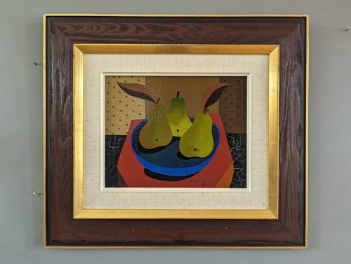 Pears in a Bowl, Tempera, 1950s, Framed for sale at Pamono