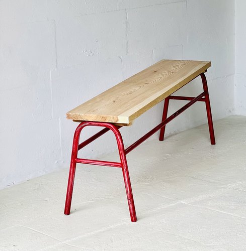 Industrial Red Metal Bench, 1960s for sale at Pamono