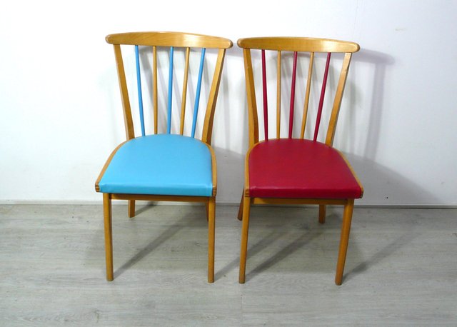 Mid-Century German Modern Beech and Faux Leather Dining Chairs, 1950s ...