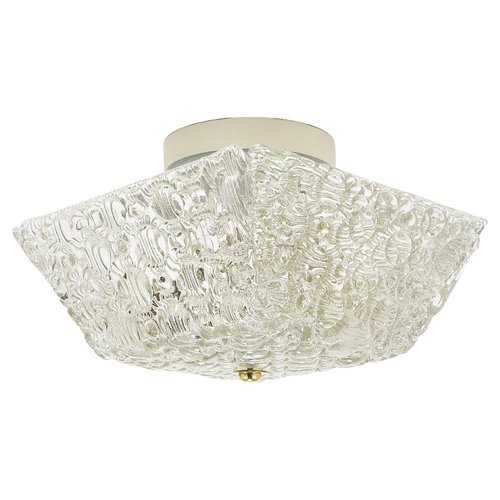 Square Brass & Textured Glass Ceiling Light attributed to J. T. Kalmar ...