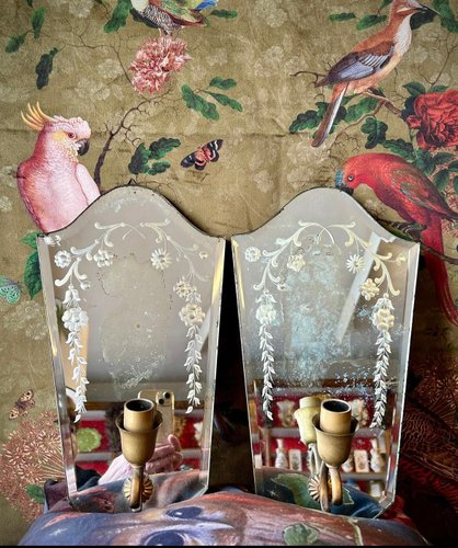 Wall Lamps in Engraved Ground Mirror, Set of 2 for sale at Pamono