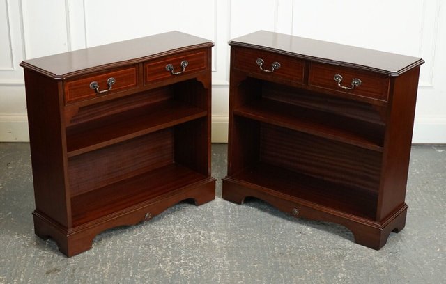 Mahogany Open Dwarf Library Bookcases with Adjustable Shelves, Set of 2 ...