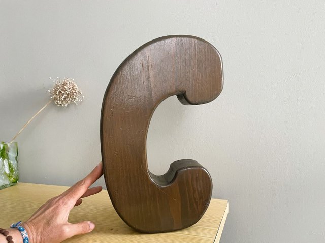 Large Portuguese Wood Block Signage Letter C, 1960s for sale at Pamono