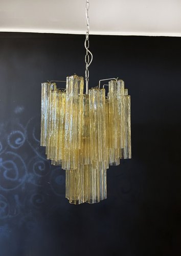 Murano Clear Amber & Gold Glass Tube Chandelier, 1990s for sale at Pamono