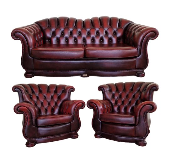 Vintage English Dellbrook Chesterfield Set in Leather, 1980s, Set of 3 ...