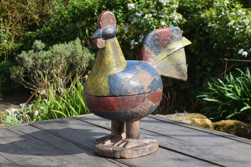 Large Folk Art Hand Carved Painted Wooden Rooster Storage Box for sale ...