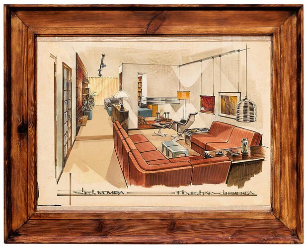 Dibujo de interior del proyecto de Barcelona, años 70, Obra en papel en venta en Pamono