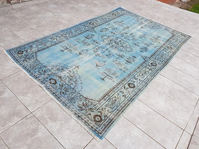 Vintage Turkish Pale Blue Wool Rug, 1960s for sale at Pamono