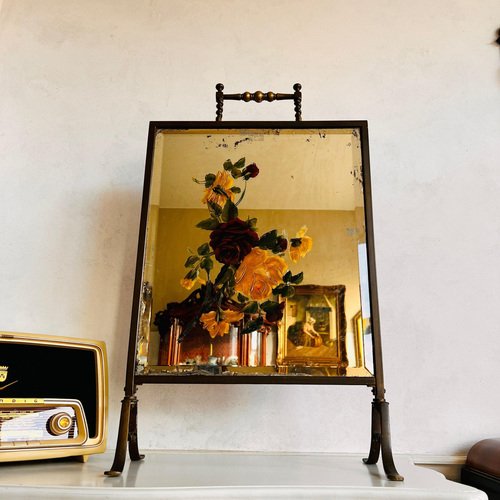 Victorian Brass Mirrored Fire Screen for sale at Pamono