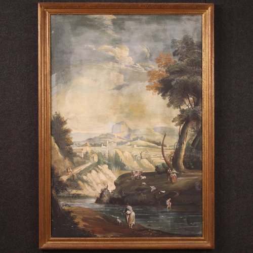 Large Landscape, Tempera on Paper, 1780, Framed for sale at Pamono