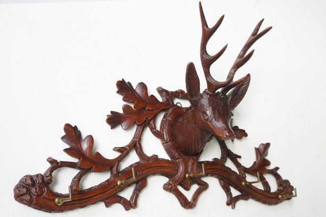 Antique Swiss Black Forest Stag Coat Rack, 1880 for sale at Pamono
