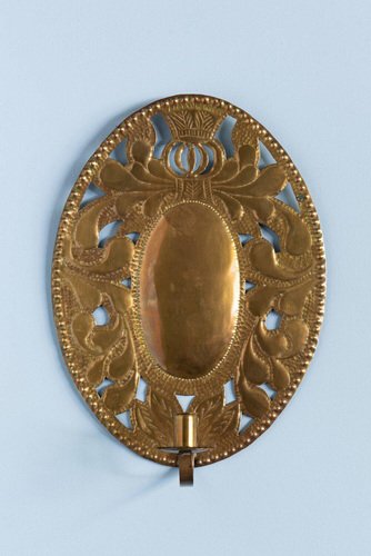 Oval Brass Repoussé Sconce, Early 20th Century for sale at Pamono