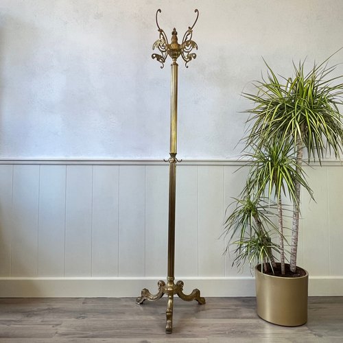 Italian Column Style Brass Standing Coat Rack for sale at Pamono