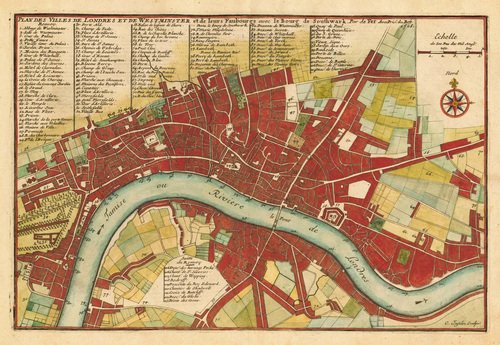 Early 18th Century Map of London by N. De Fer, 1705 for sale at Pamono