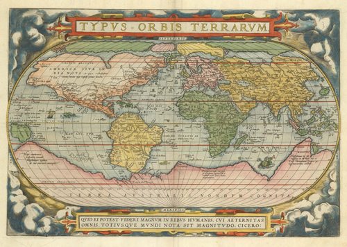 The First Plate of Orteliuss Classic World Map, 1584 for sale at Pamono