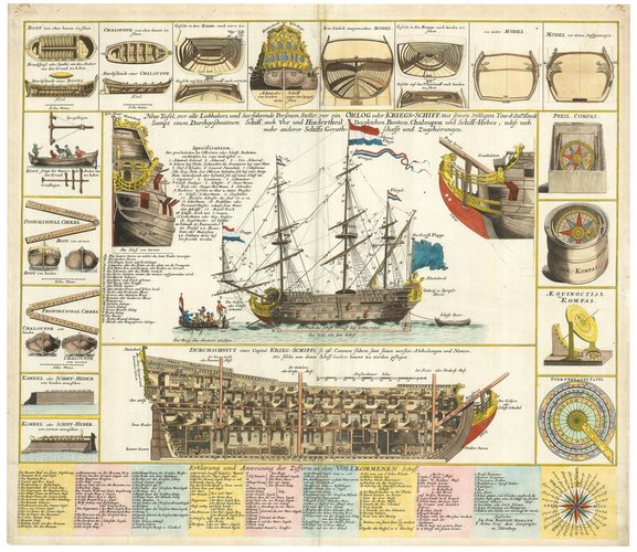 Decorative Marine Print of Early 18th Century Warships for sale at Pamono