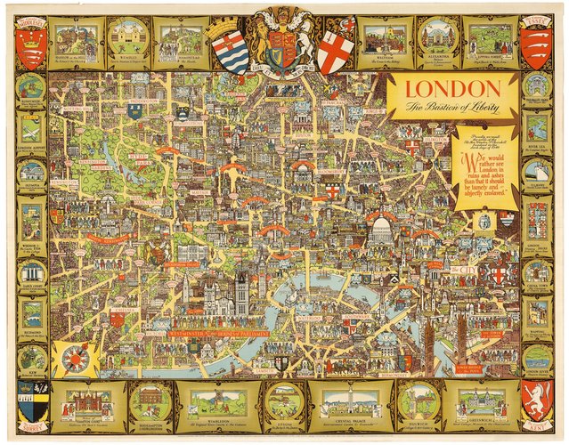 Post-War Pictorial Wall Map of London for sale at Pamono