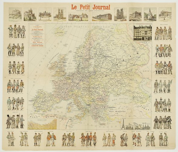 Wall Map of Europe Illustrated with Military Uniforms, 1890s for sale ...