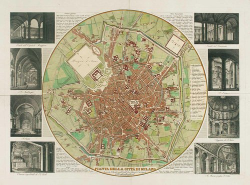 Map of Milan with Vignettes of Interiors for sale at Pamono