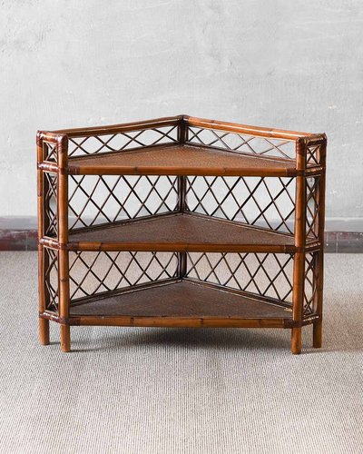 Bambus Korbgeflecht Etagere mit Ledereinbanden 2er Set bei Pamono kaufen