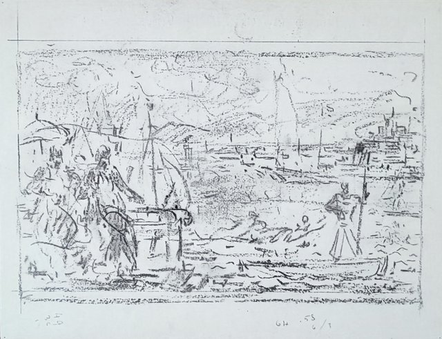 Henri Fehr, Etude de paysage du lac de Genève, Pencil on Paper for sale ...