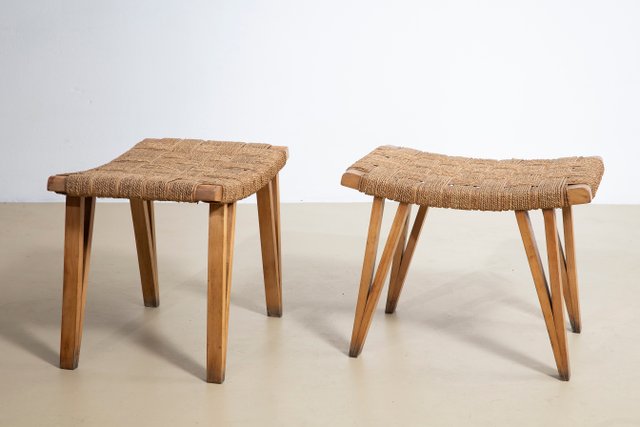 Hocker aus Holz & gewebtem Seil von Augusto Romano, Italien, 1940er ...