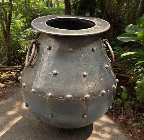 Large Cauldron Shaped Metal Planter for sale at Pamono