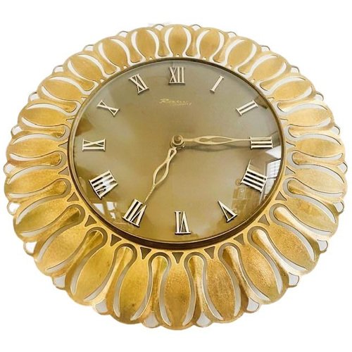 Mid-Century Richter Quartz Wall Clock Sunburst Gold Brass, 1950s for ...