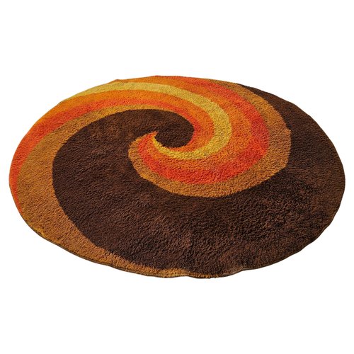 Large Mid-Century Modern Op Art Round Rya Rug attributed to Reichel ...