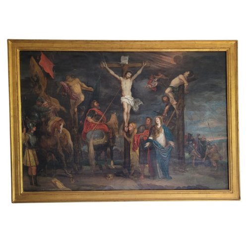 Flemish School Artist, Crucifixion, 16th Century, Oil on Copper, Framed for sale at Pamono