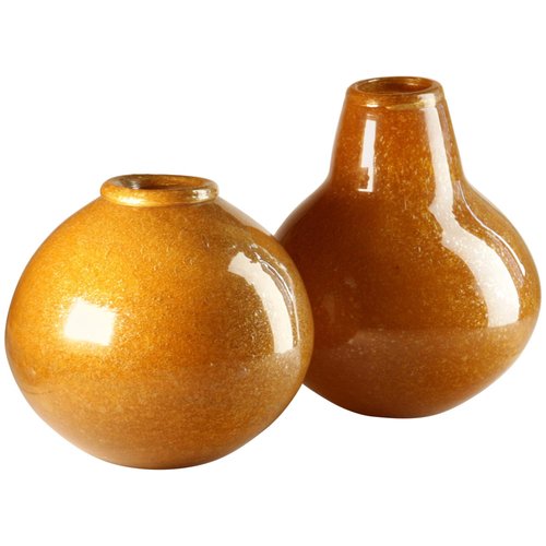 Vases in Pulegoso Di Murano, Mustard Color with Gold Leaf Edge by Livio ...