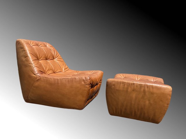 Mid-Century Danish Style Tan Lounge Chair with Ottoman, Set of 2 for ...