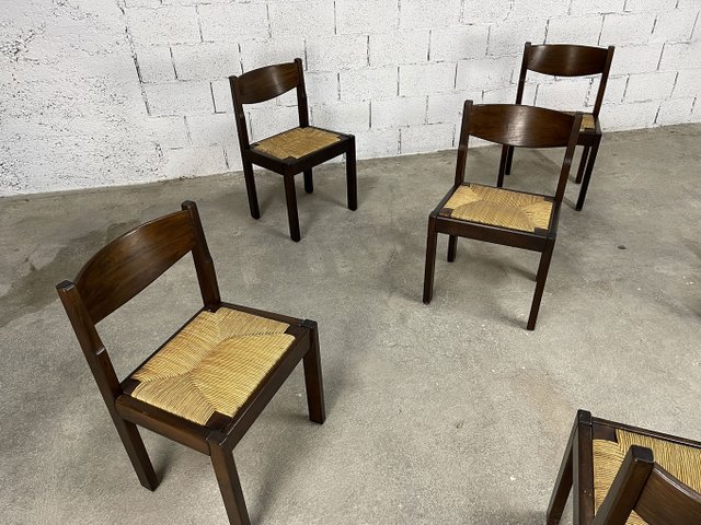Straw Dining Chairs from Maison Regain, 1960s, Set of 6 for sale at Pamono